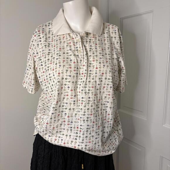 Basic Editions | Tops | Basic Editions S Cream Floral Cottagecore Polo | Poshmark
